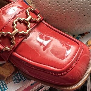 Sam & Libby | Shoes | Sam Libby Glossy Red Flats With Gold Accent ...